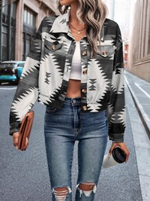 SHEIN LUNE Geo Print Drop Shoulder Jacket | SHEIN USA