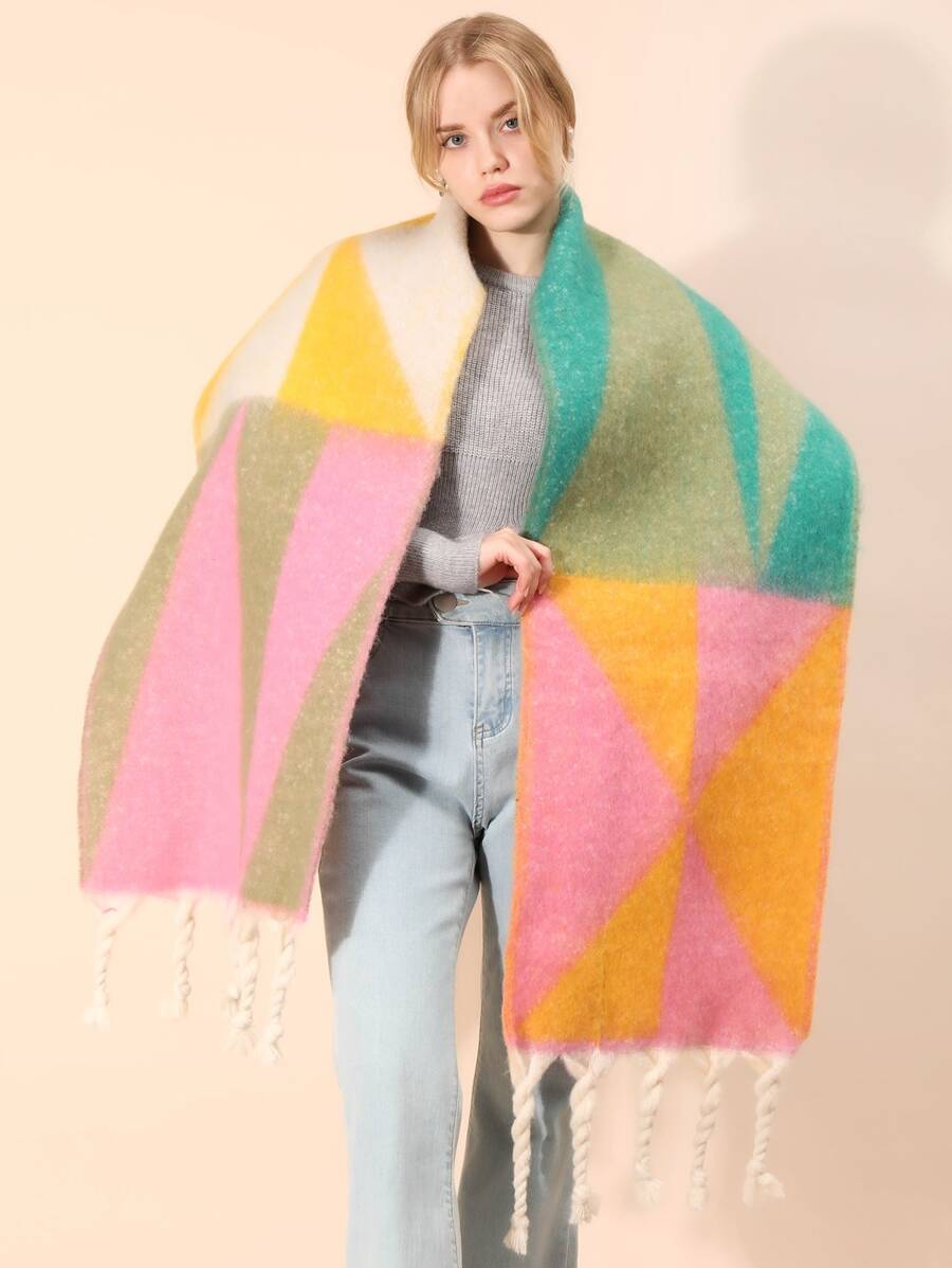 Color Block Fringe Hem Scarf | SHEIN USA