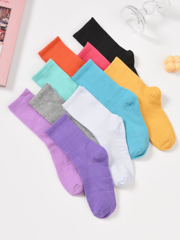 10pairs Solid Crew Socks | SHEIN USA