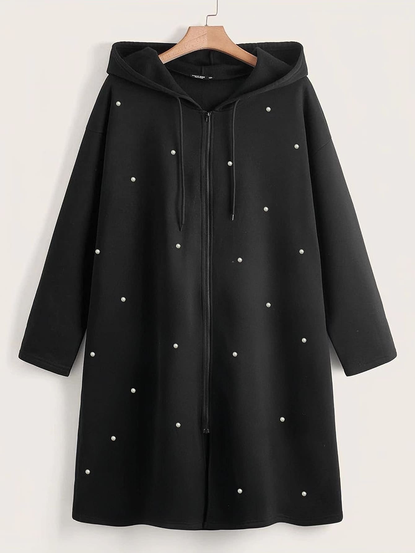 SHEIN LUNE Plus Pearls Beaded Drawstring Hooded Coat | SHEIN USA