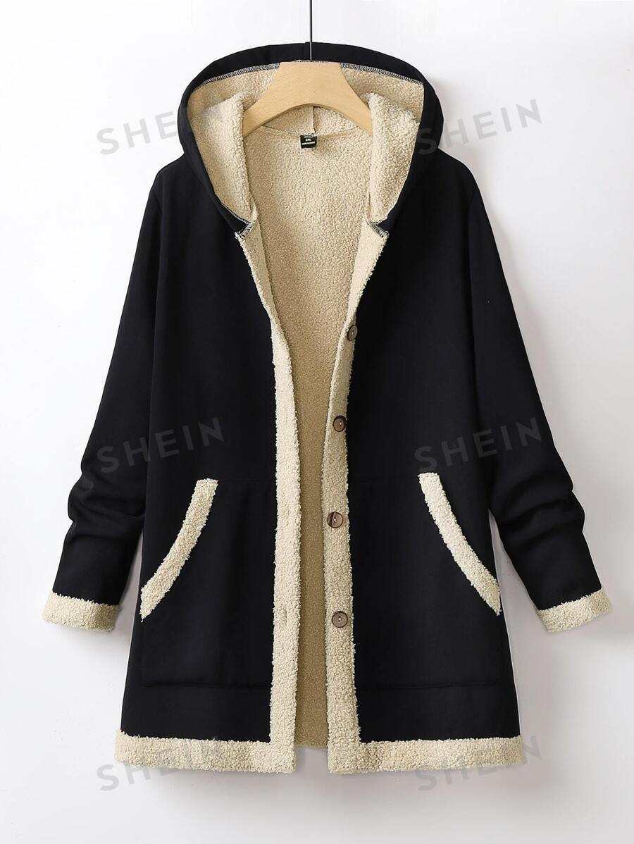 SHEIN Mulvari Plus Teddy Lined Hooded Coat | SHEIN UK