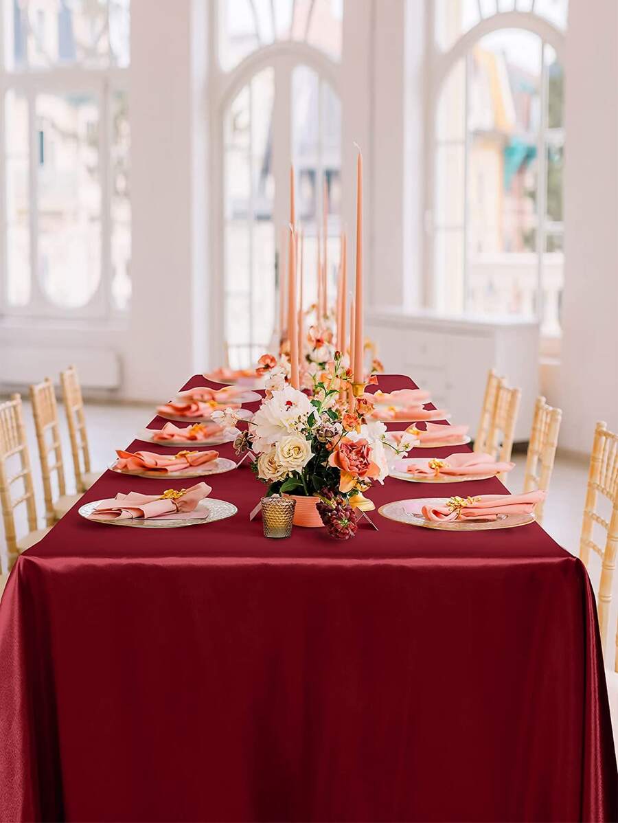 1pc 147*259cm Polyester Solid Color Tablecloth, Decorative Table Runner ...