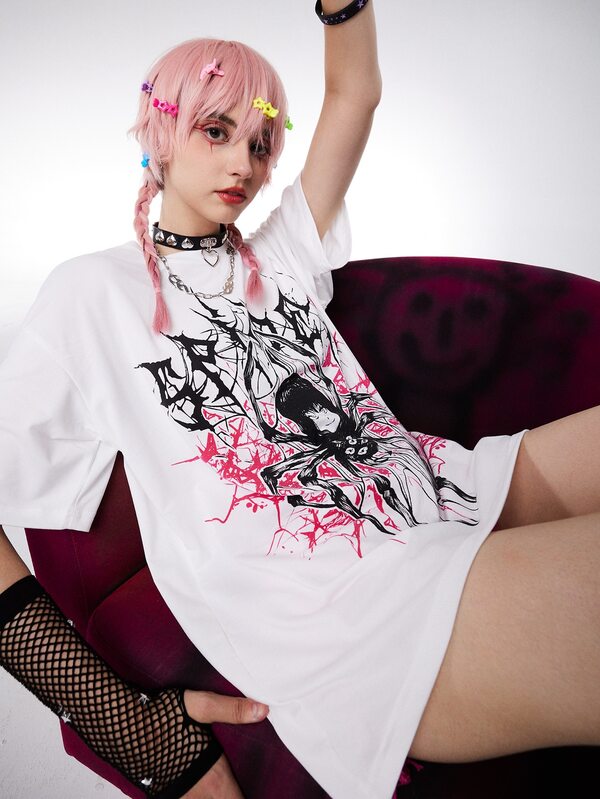 Anime Letter Figure Graphic Oversized Tee | SHEIN UK