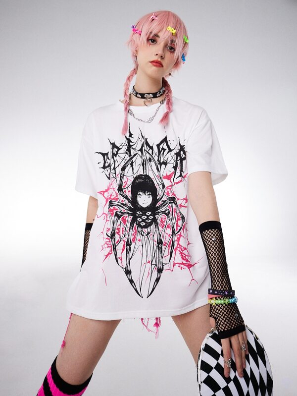 Anime Letter Figure Graphic Oversized Tee | SHEIN UK