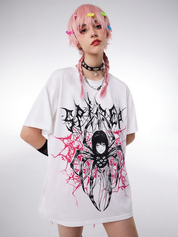 Anime Letter Figure Graphic Oversized Tee | SHEIN UK