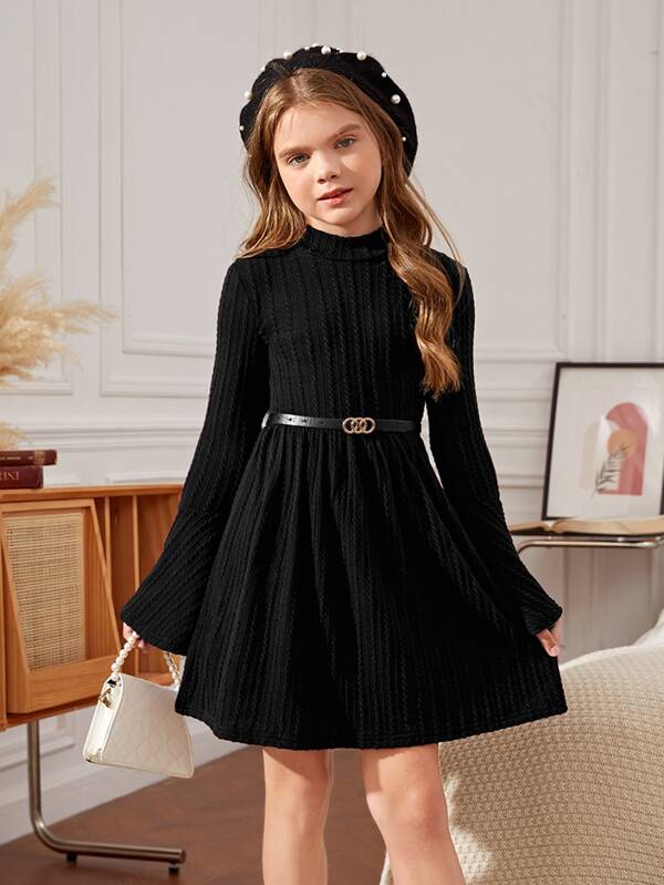 SHEIN Kids FANZEY Niñas Vestido de cuello cisne tejido de cable sin ...