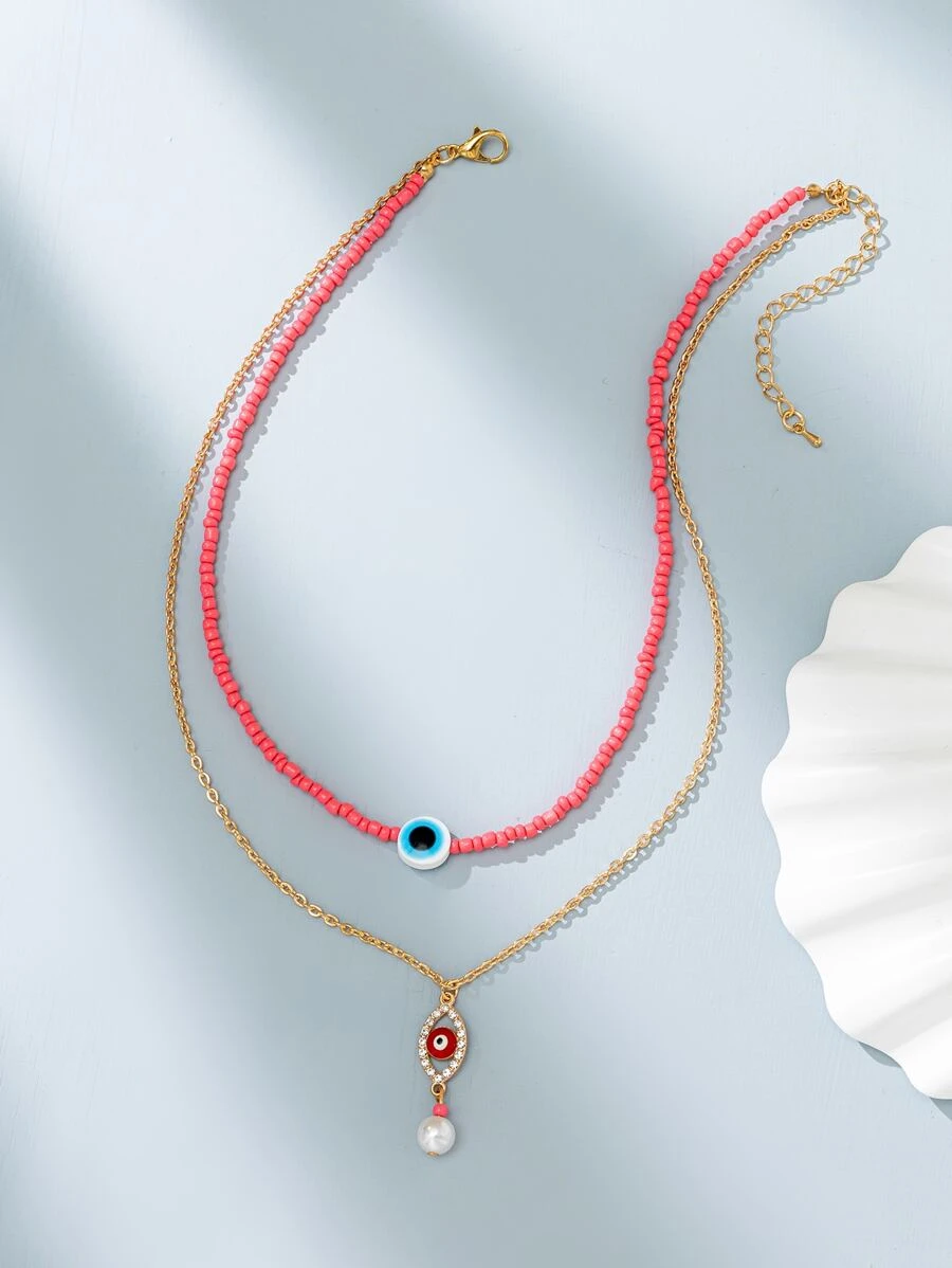 Evil Eye & Rhinestone Decor Layered Necklace | SHEIN USA