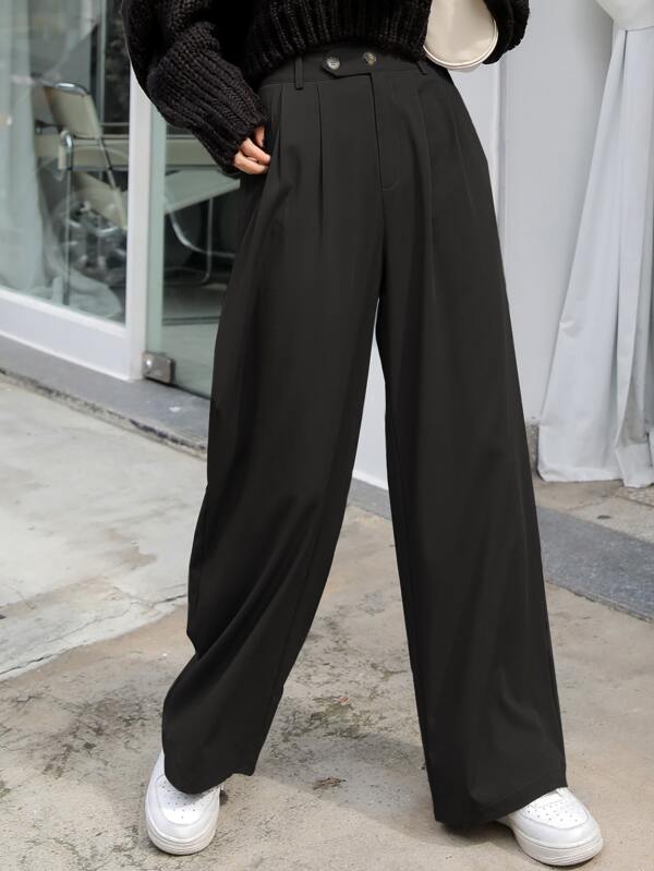 DAZY High Waist Fold Pleated Pants | SHEIN USA
