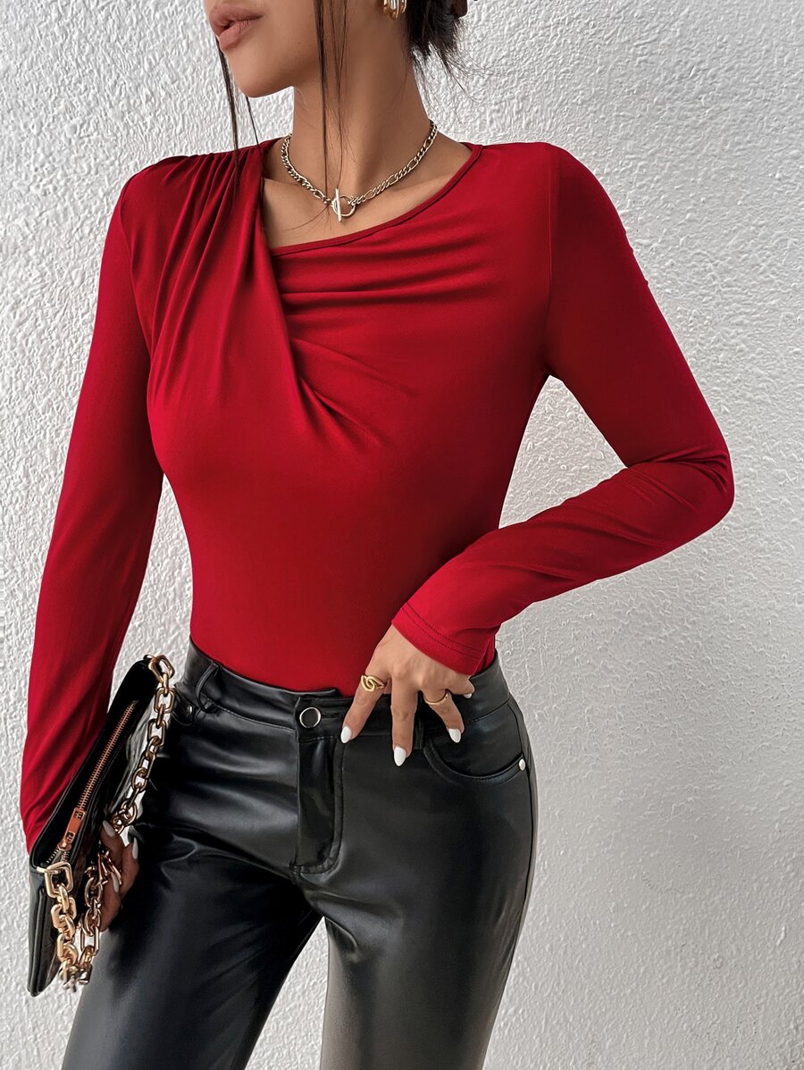 Shein Privé Camiseta Unicolor De Cuello Asimétrico Moda De Mujer Shein México