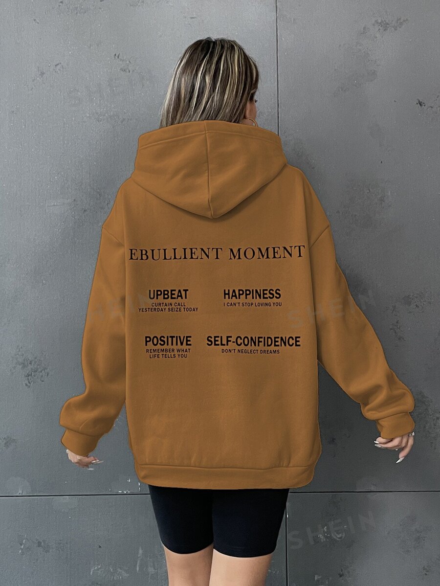 Shein Coolane Slogan Graphic Drop Shoulder Drawstring Hoodie Shein Uk