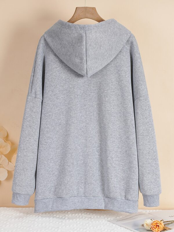 Plus Zip Up Drop Shoulder Drawstring Thermal Lined Longline Hoodie