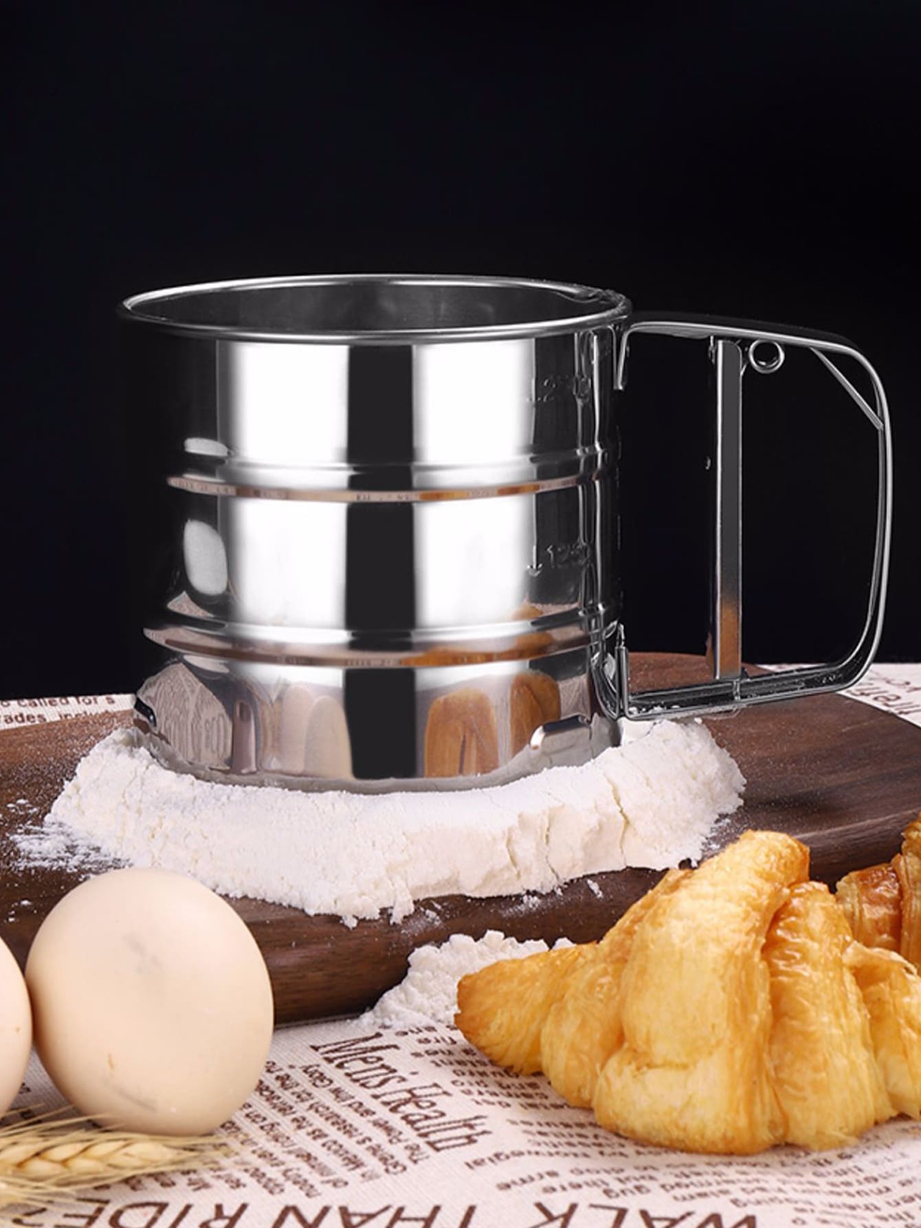 1pc Stainless Steel Flour Sieve, Silver Handheld Automatic Powdered ...