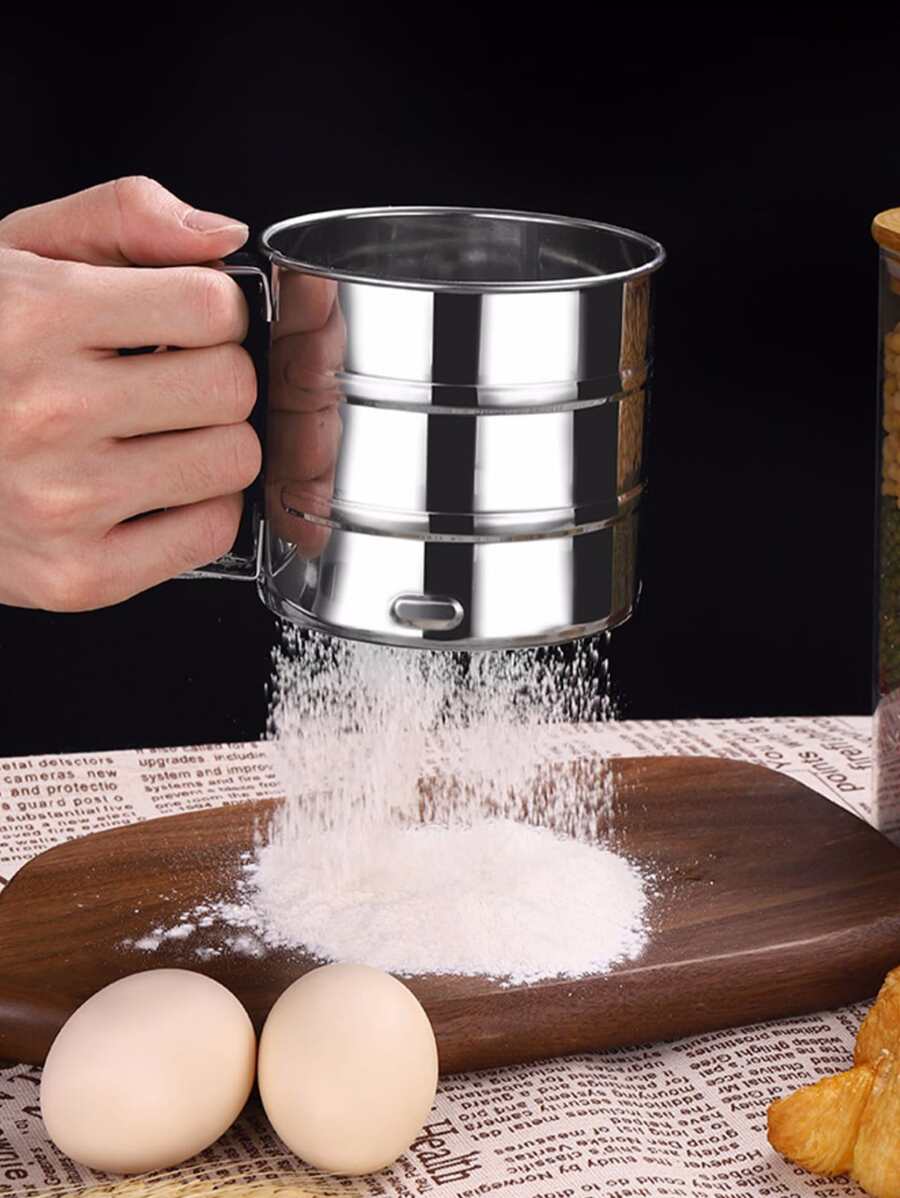 1pc Stainless Steel Flour Sieve, Silver Handheld Automatic Powdered ...