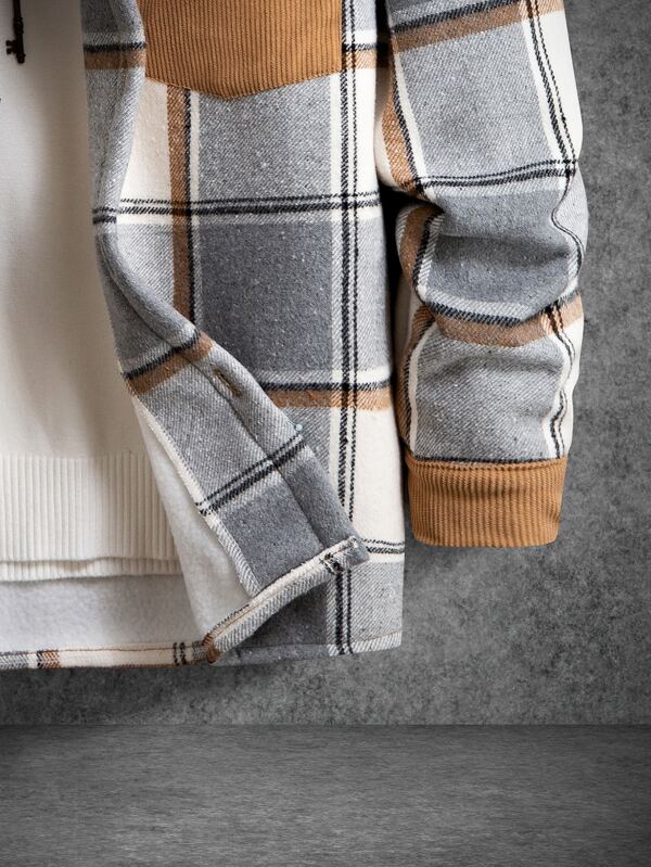 Manfinity Homme Men 1pc Plaid Print Flap Pocket Drop Shoulder Overcoat | SHEIN USA