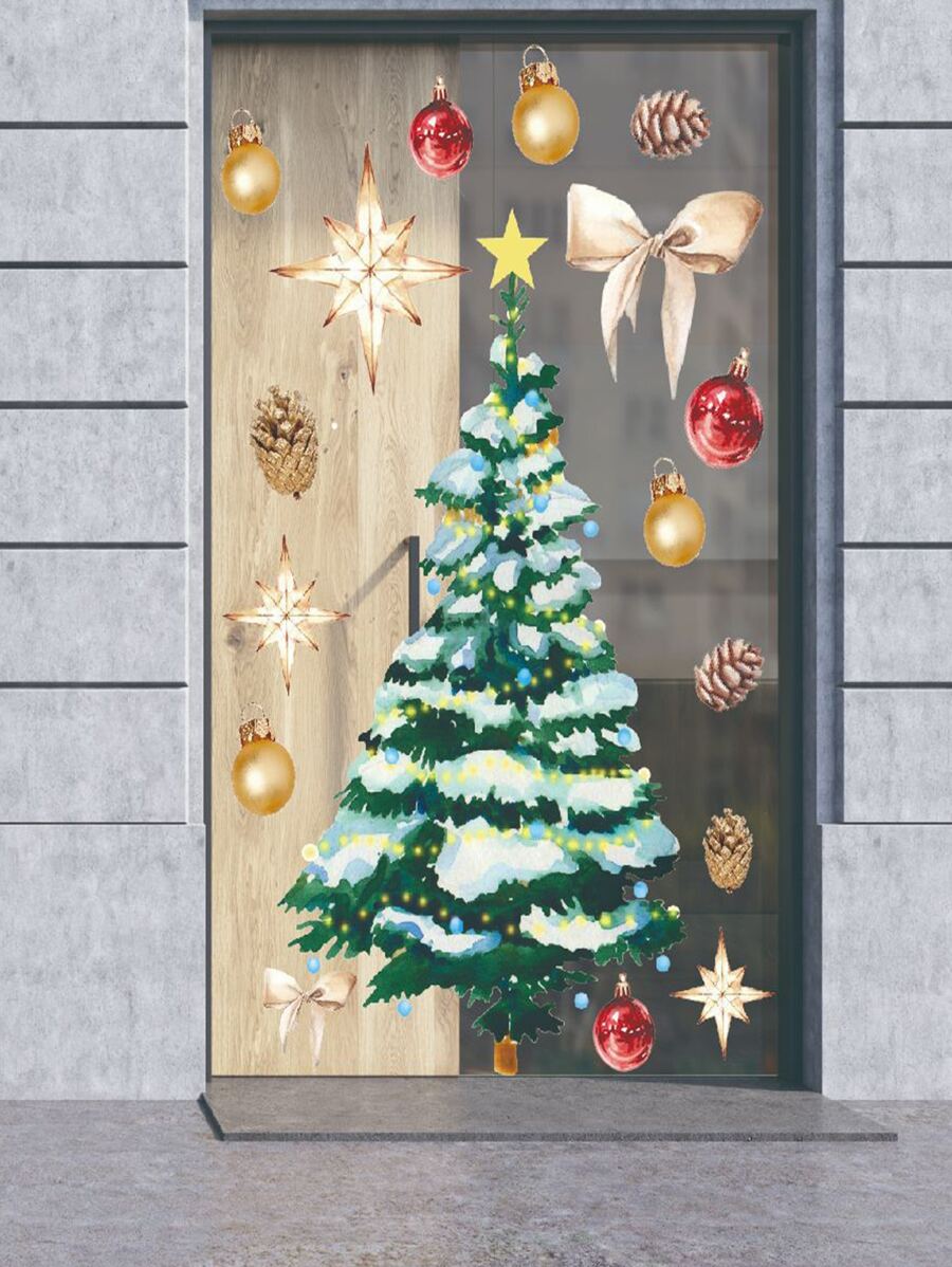 1PC Christmas Tree Wall Decals DIY Removable Watercolor Christmas Tree ...
