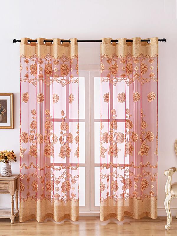 Floral Pattern Single Panel Sheer Curtain | SHEIN USA