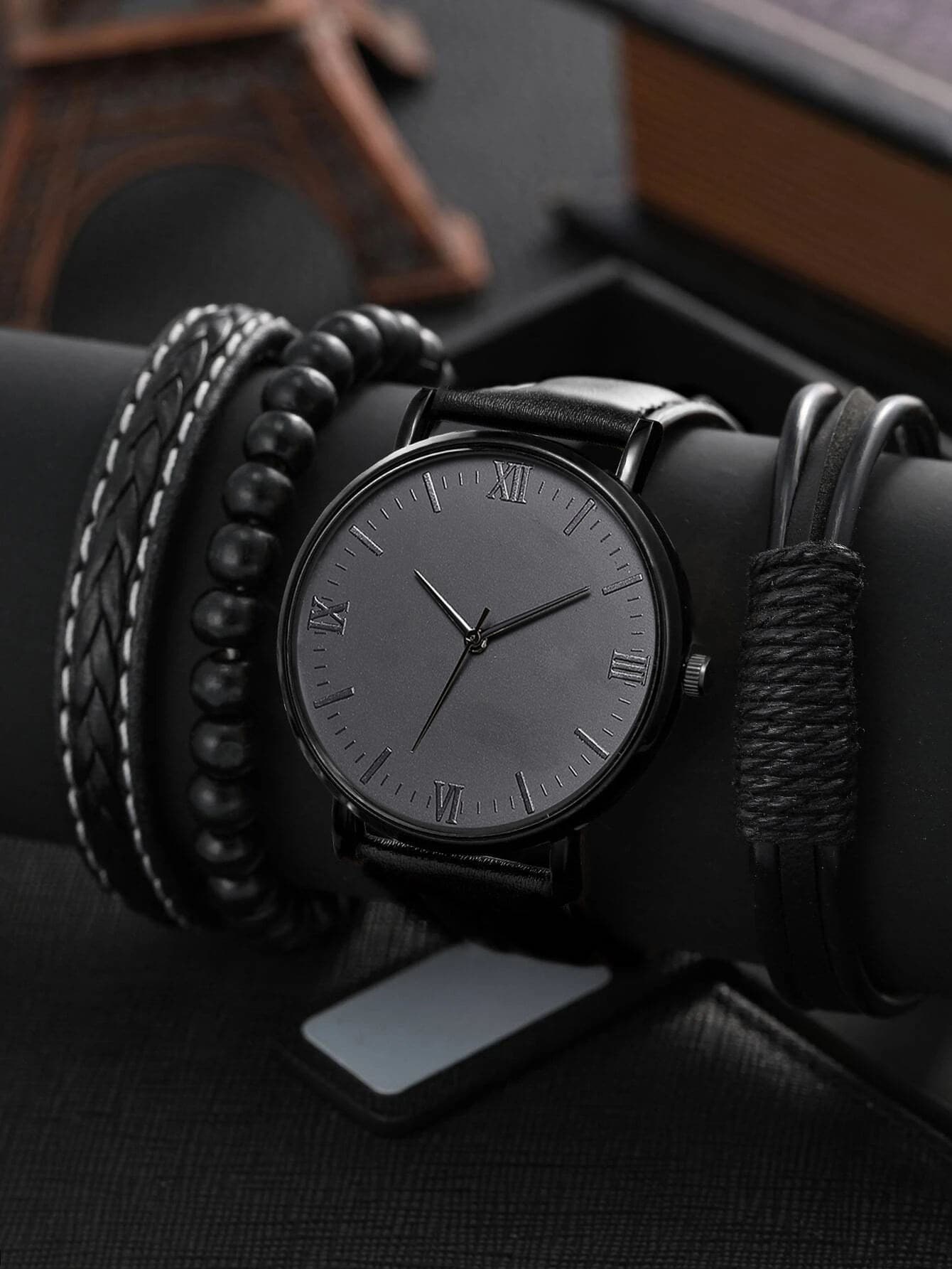 ECONOMICXI 1pc Men Round Pointer Quartz Watch & 3pcs Bracelet As A Gift ...