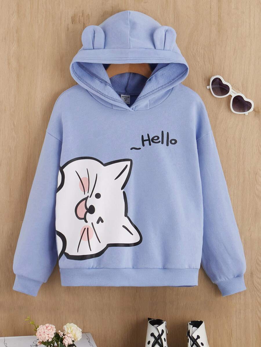 SHEIN Kids QTFun Tween Girl Letter & Cartoon Graphic 3D Ear Design Drop ...