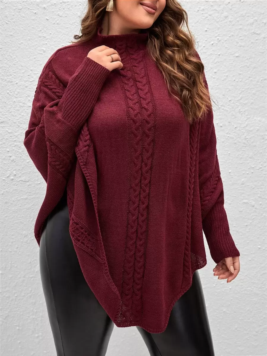 SHEIN LUNE Plus Size Women Solid Color Knitted Turtleneck Batwing ...