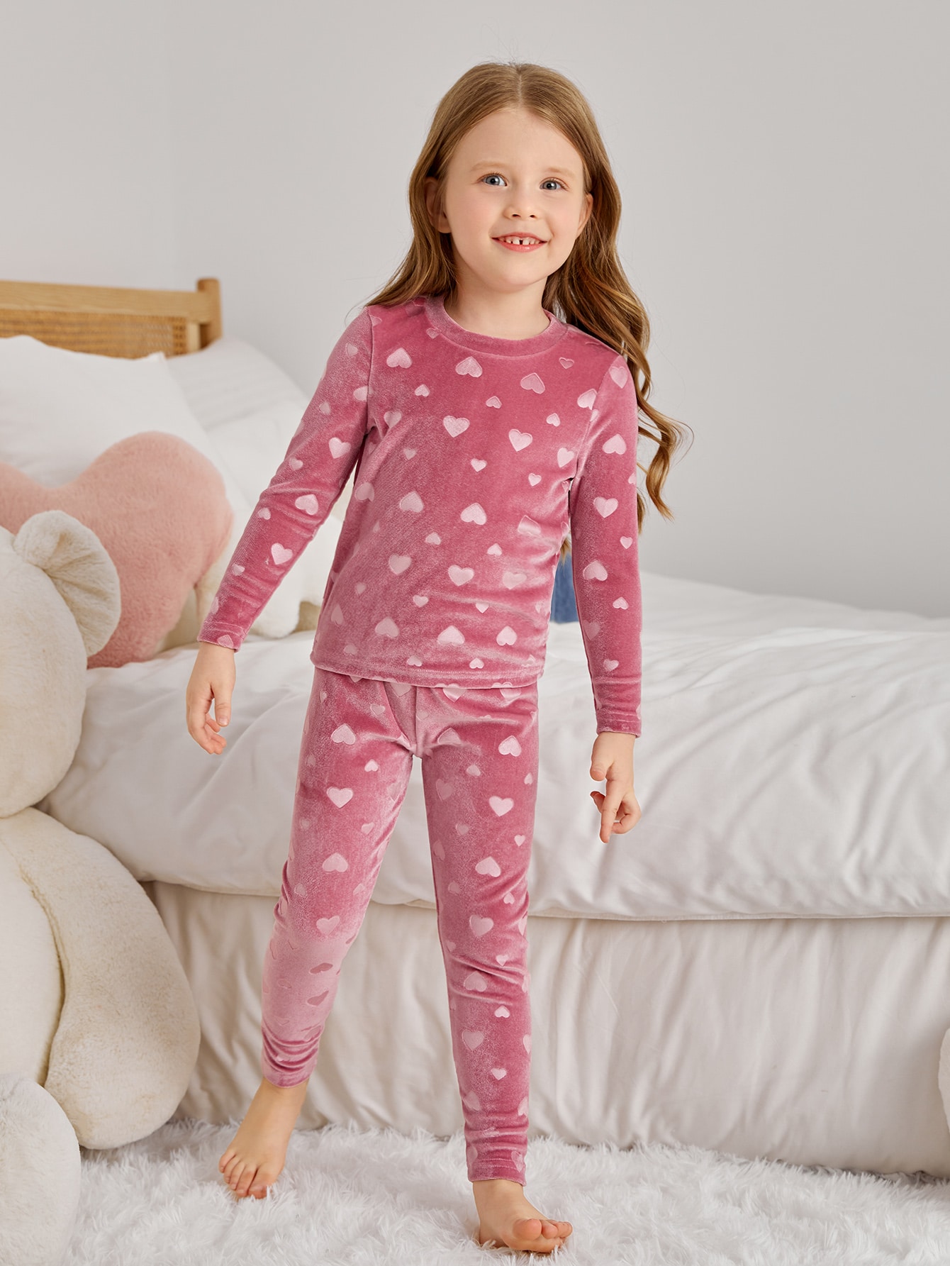 SHEIN Kids EVRYDAY Toddler Girls Heart Print Snug Fit PJ Set | SHEIN EUR