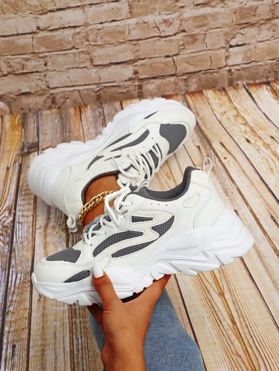 Two Tone Lace-up Front Chunky Sneakers | SHEIN USA