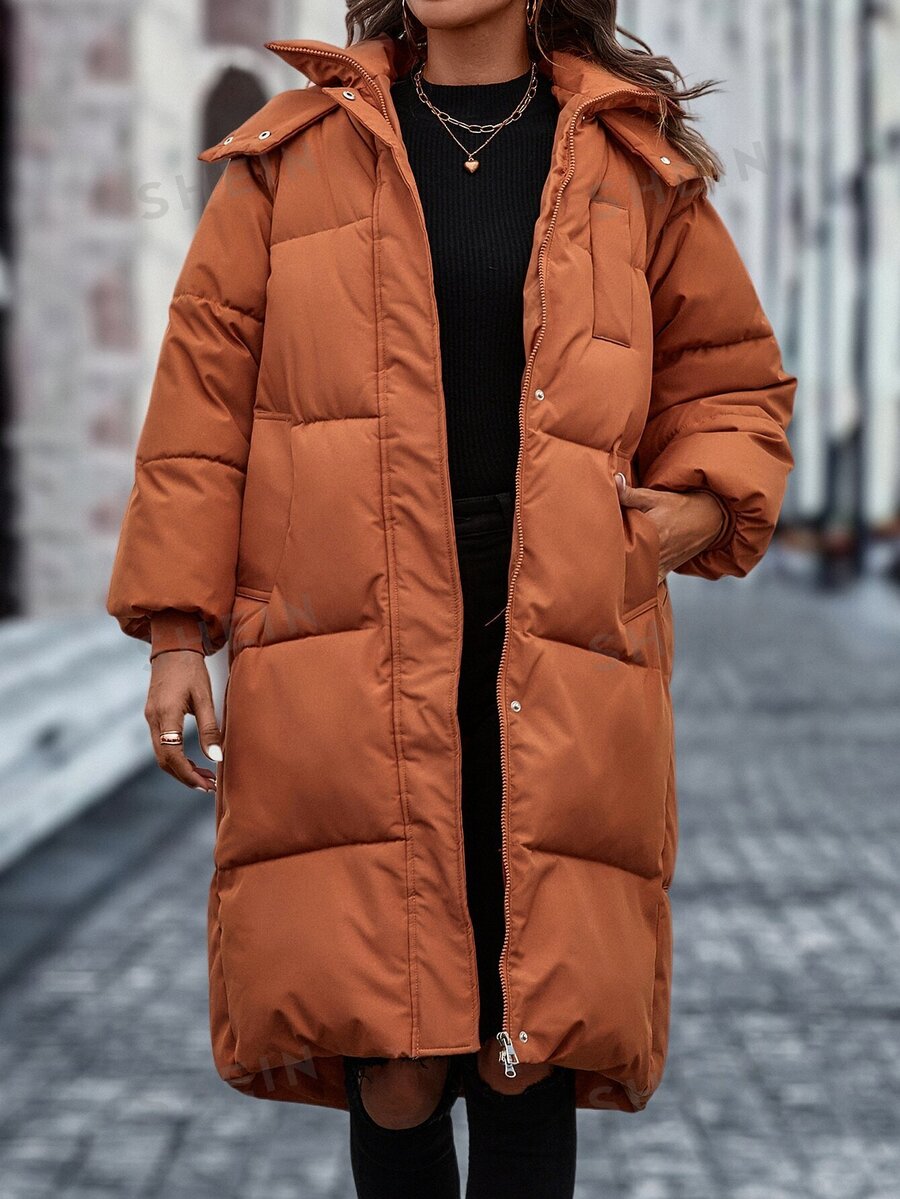 SHEIN LUNE Zip Up Hooded Puffer Coat | SHEIN UK