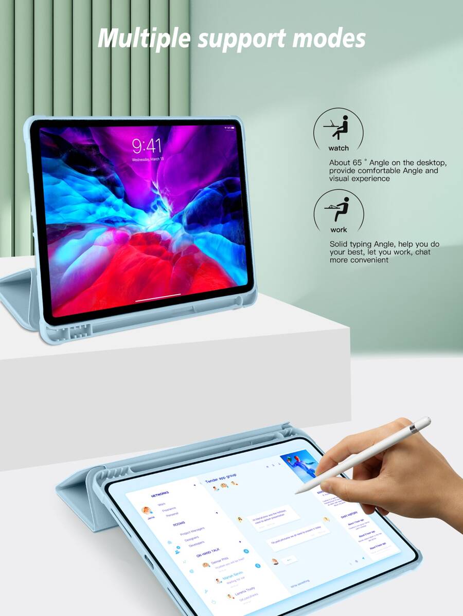 Apple iPad einfarbiges Schutzhülle mit Stifthalterung kompatibel mit ... Apple iPad einfarbiges Schutzhülle mit Stifthalterung kompatibel mit ...