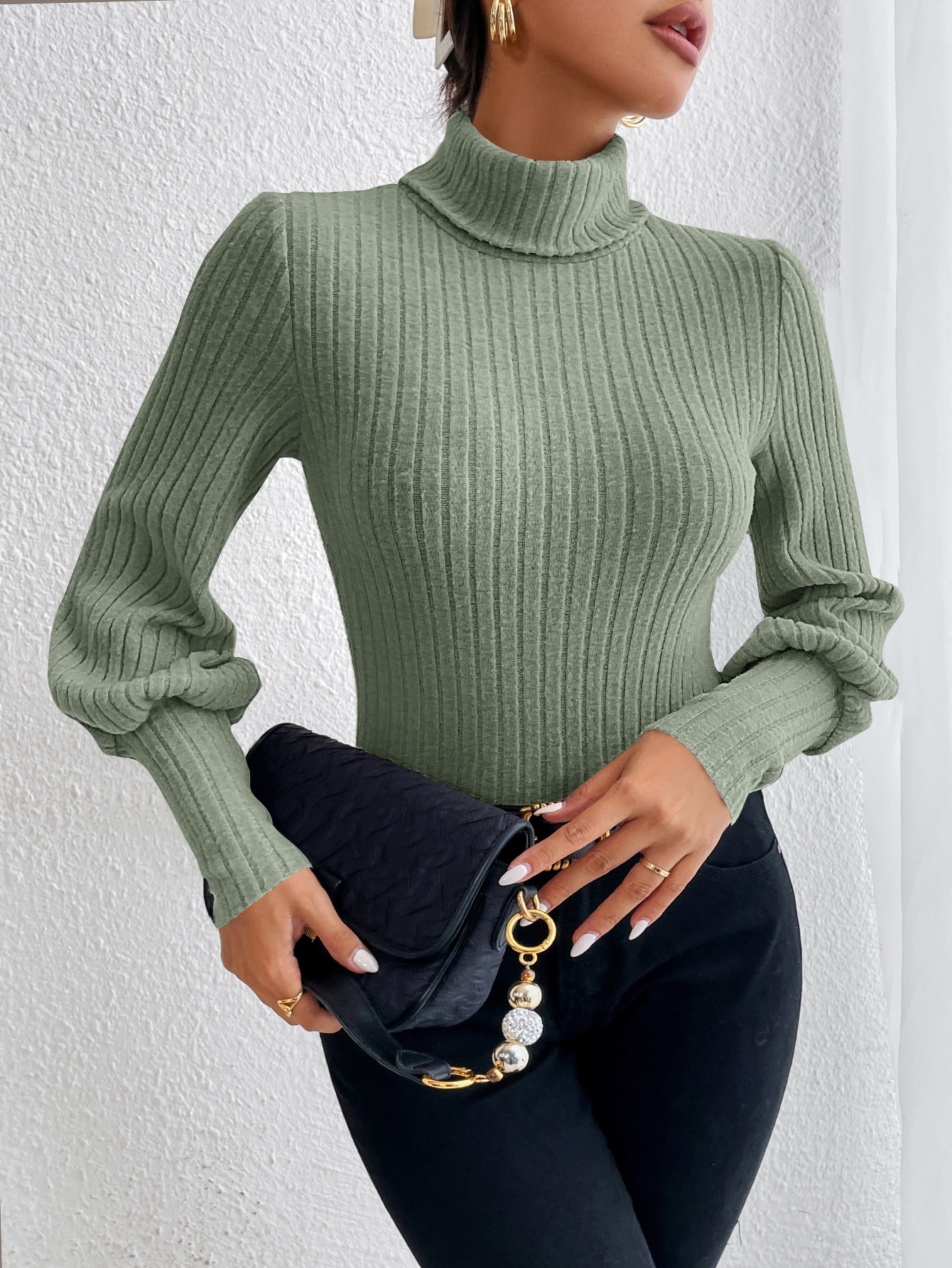 SHEIN Privé Turtle Neck Bishop Sleeve Bodysuit | SHEIN EUR