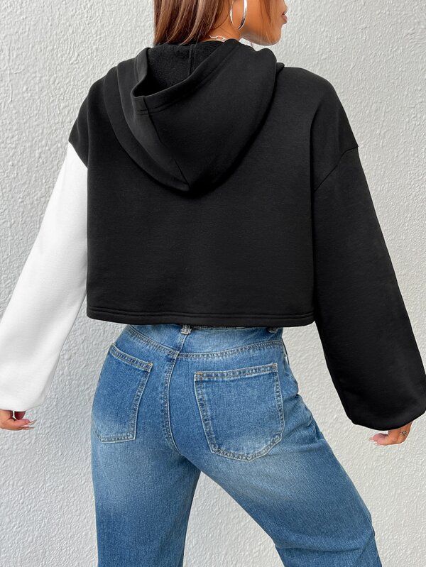 Shein Ezwear Two Tone Drop Shoulder Crop Hoodie Shein Usa