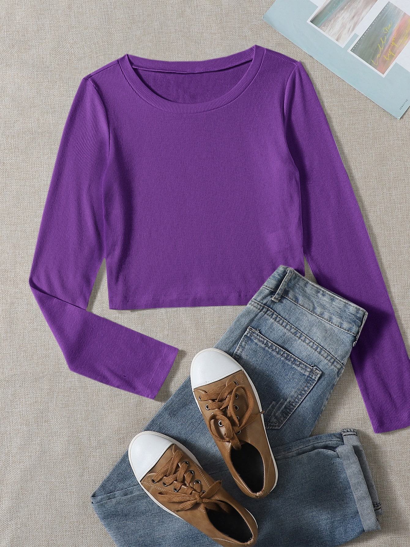 Shein Ezwear Solid Crop Ribbed Knit Tee Shein Usa