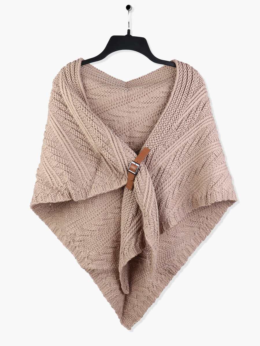 Solid Buckle Decor Knit Shawl | SHEIN USA