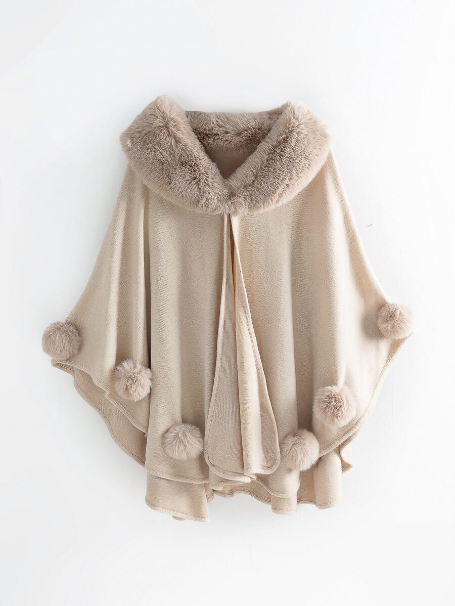 Pom Pom Decor Fuzzy Trim Shawl | SHEIN USA