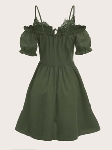 Fairycore Solid Frill Trim Cold Shoulder Dress | SHEIN USA