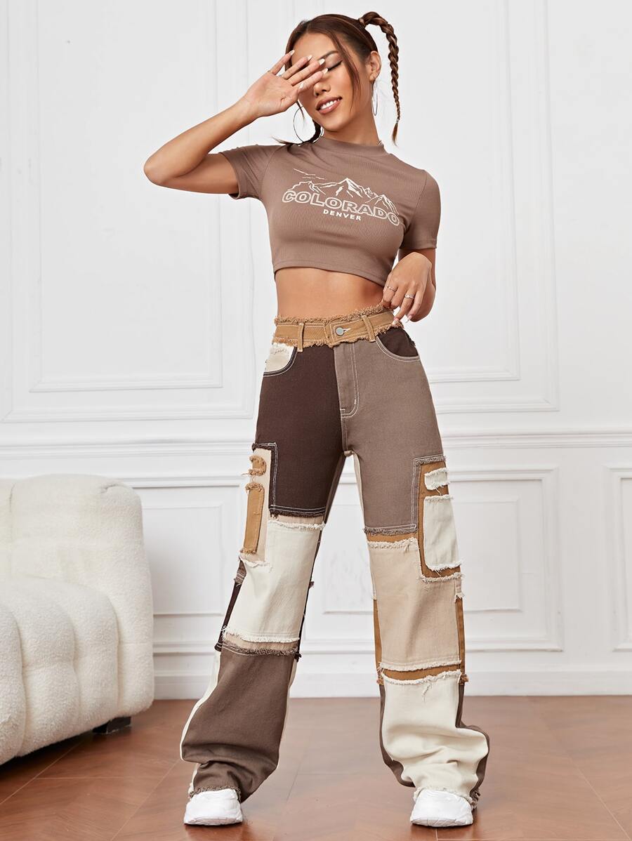 SHEIN EZwear Custom Fashion Women Vintage Y2k Stitching Jeans Hip Hop ...