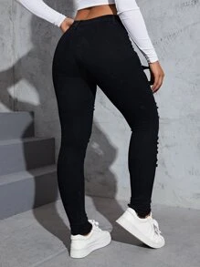 SHEIN ICON Grommet Buckle Detail Ripped Skinny Jeans | SHEIN USA