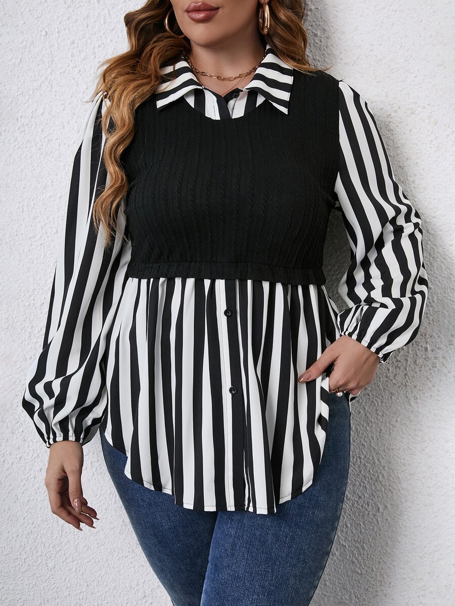 SHEIN Franclia Mais 2 em 1 topo Listrado Vertical Manga da lanterna | SHEIN Brasil