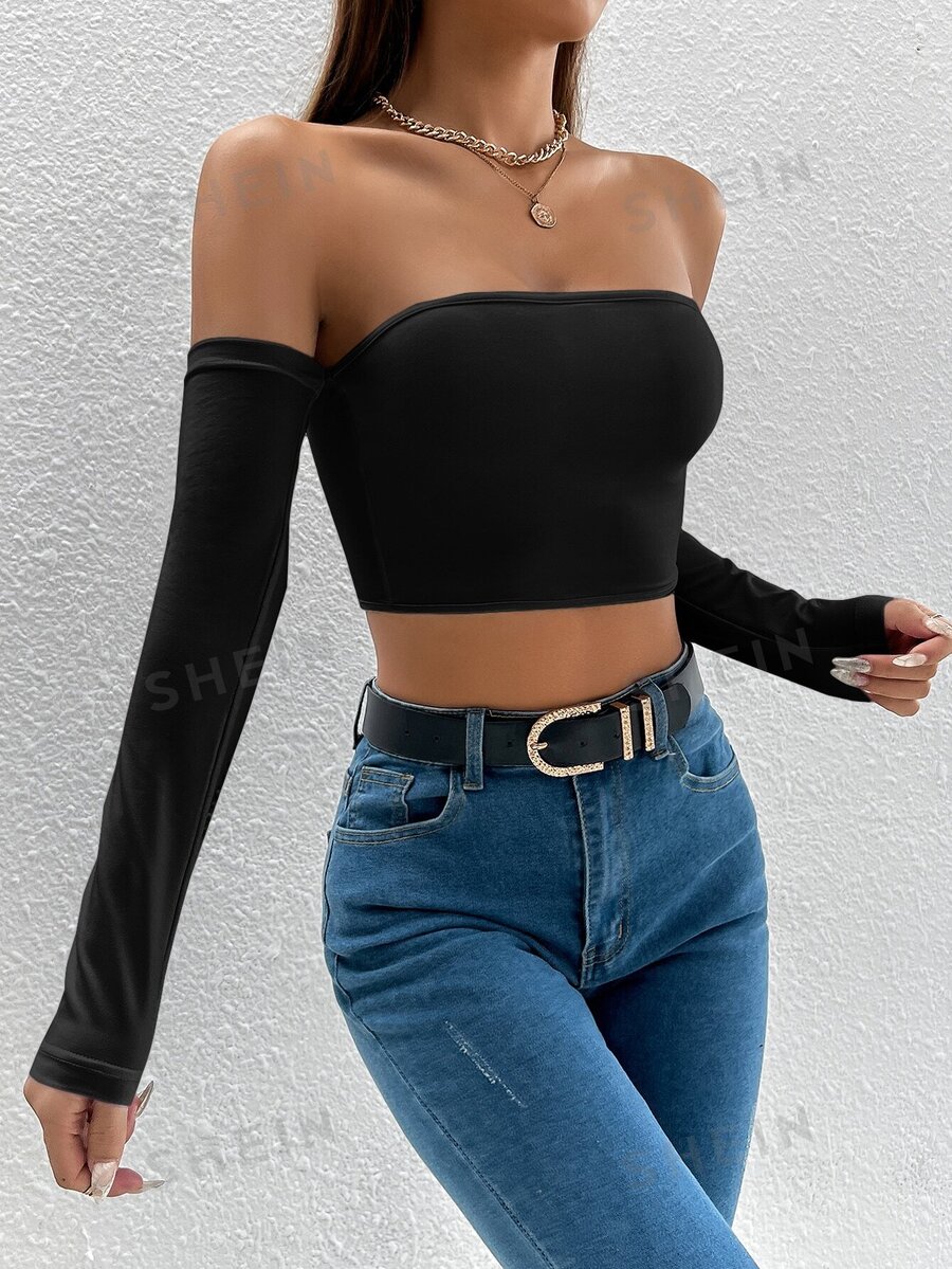 SHEIN PETITE Off Shoulder Crop Off Shoulder Top | SHEIN UK