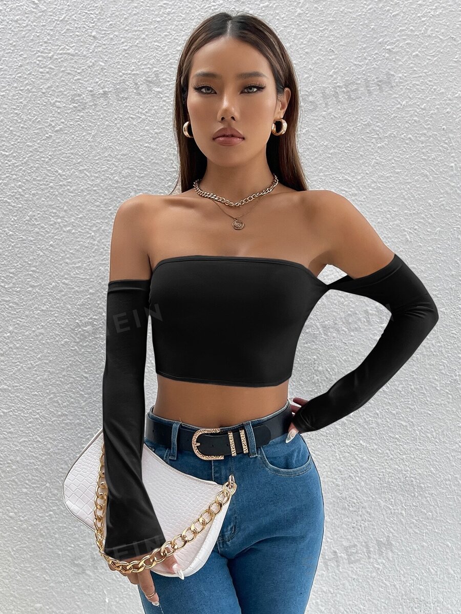 SHEIN PETITE Off Shoulder Crop Off Shoulder Top | SHEIN USA