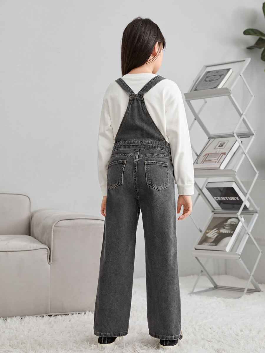Girls Patched Detail Denim Dungarees | SHEIN UK
