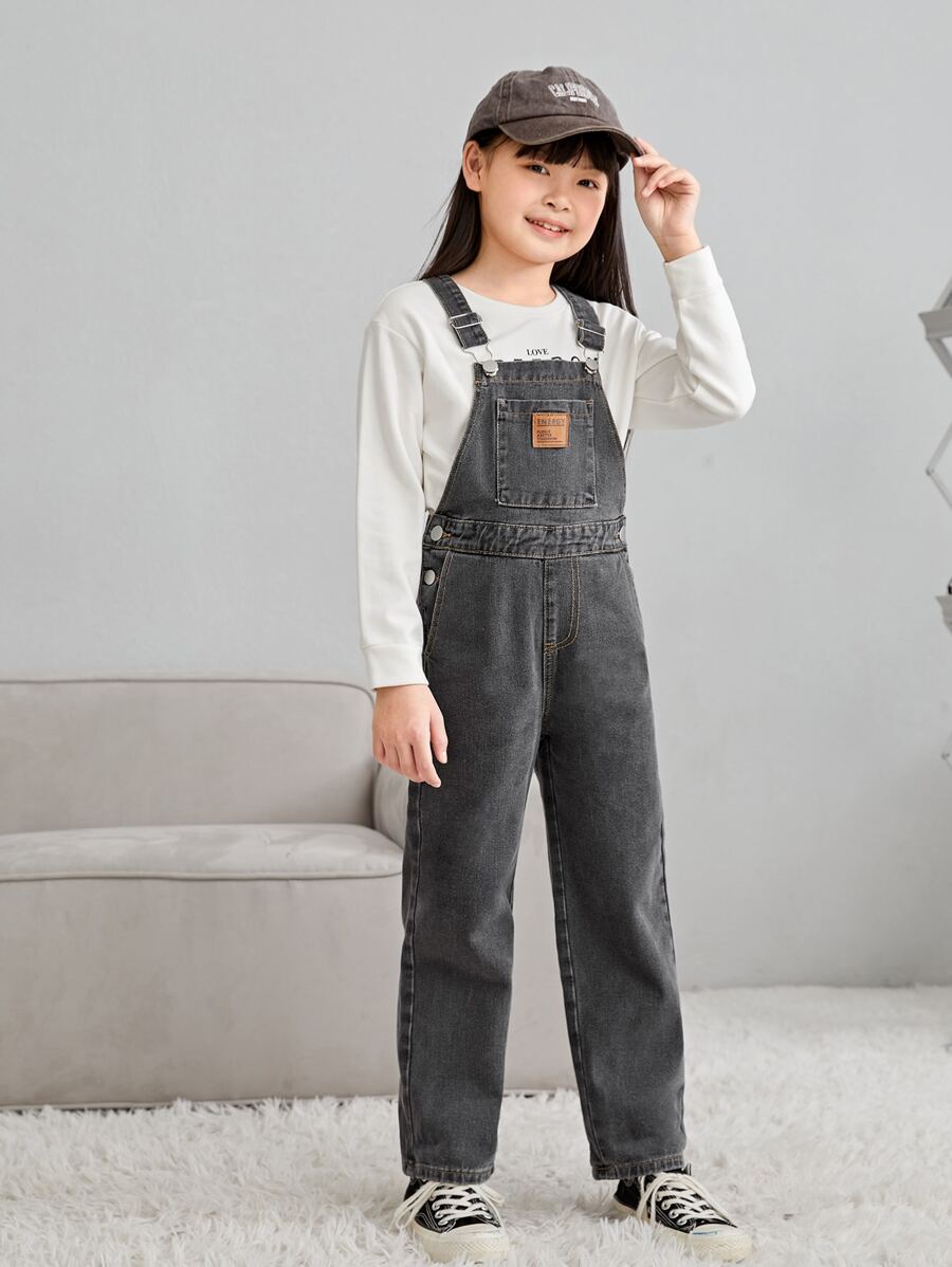 Tween Girls Minimalist Denim Jumpsuit With Suspenders, Loose Straight ...