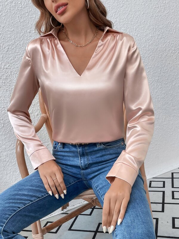SHEIN Privé Solid Satin Blouse | SHEIN USA