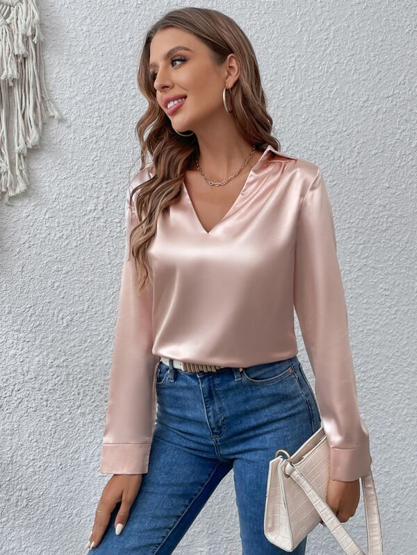 SHEIN Privé Solid Satin Blouse | SHEIN USA