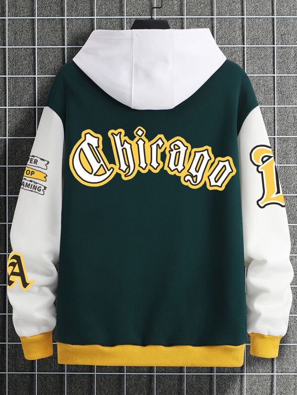 Manfinity Sporsity Homens Jaqueta Varsity Gráfico De Slogan Bloco De