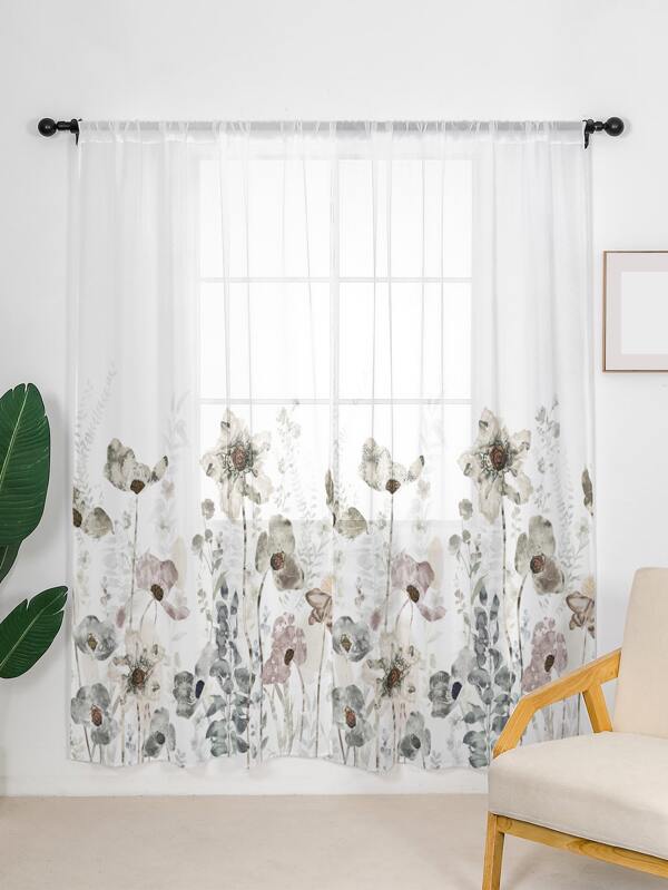 Floral Pattern Single Panel Sheer Curtain | SHEIN USA