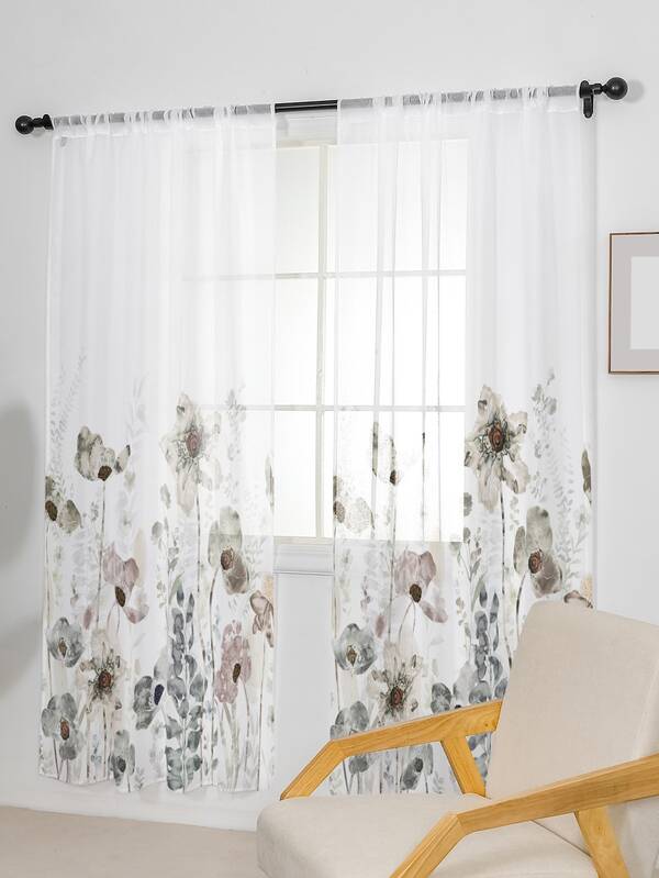 Floral Pattern Single Panel Sheer Curtain | SHEIN USA