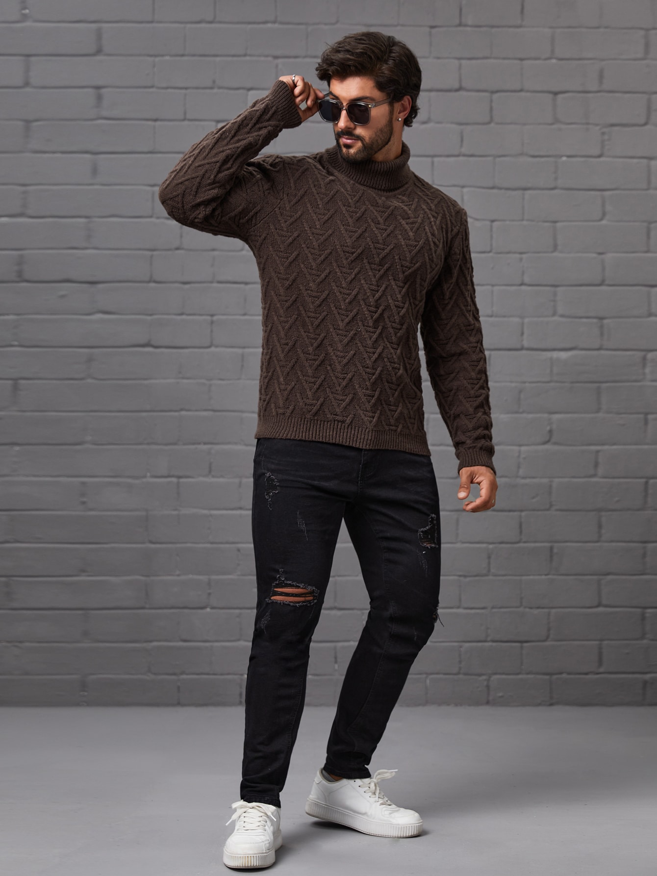 Manfinity Men Turtleneck Textured Jumper | SHEIN UK