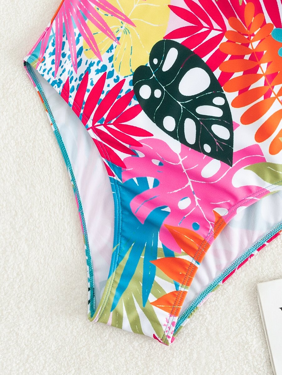 Shein Swim Tropical Print Ruffle Trim One Piece Swimsuit Shein Usa