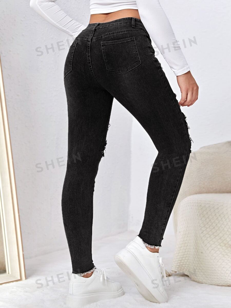 Shein Ezwear Ripped Cut Out Skinny Jeans Shein Usa