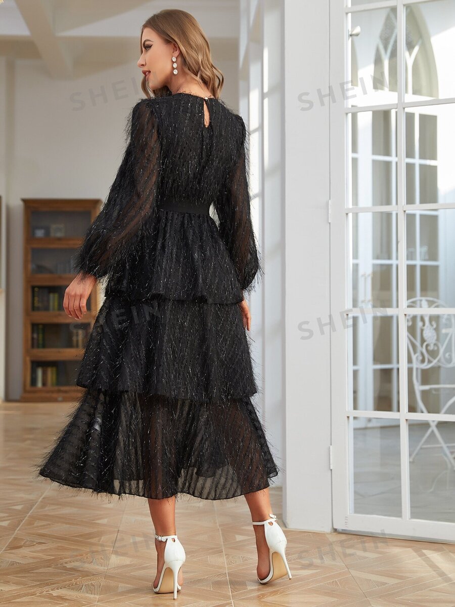 SHEIN Modely Vestidos Manga da lanterna Bainha em camadas | SHEIN Brasil