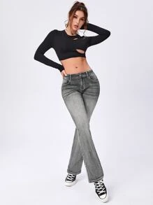 SHEIN EZwear Jeans met uitlopende pijpen en snoreffect | SHEIN Nederland